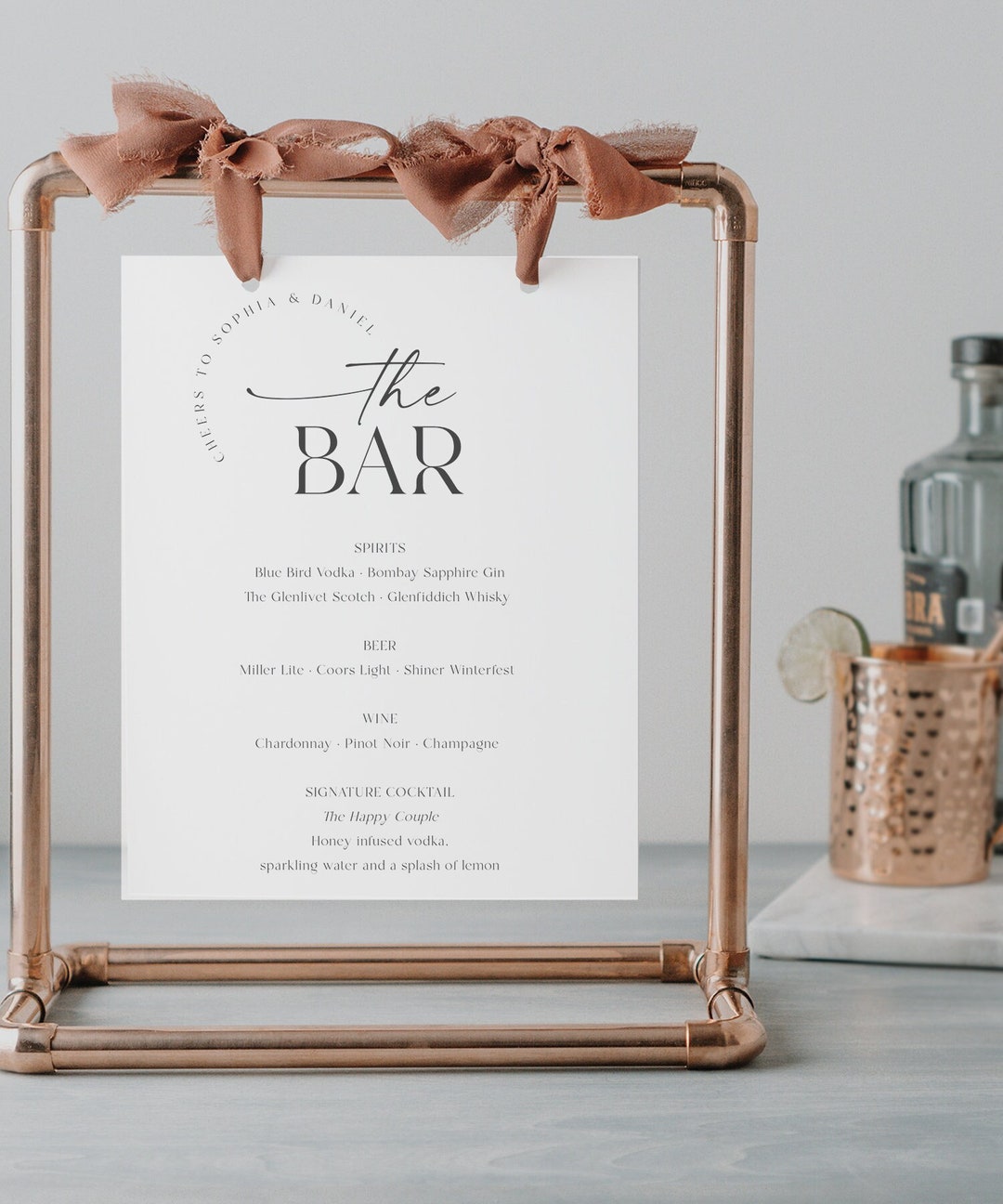 The Bar Sign, Wedding Signs, Modern Drink Menu Template, Simply Minimal ...