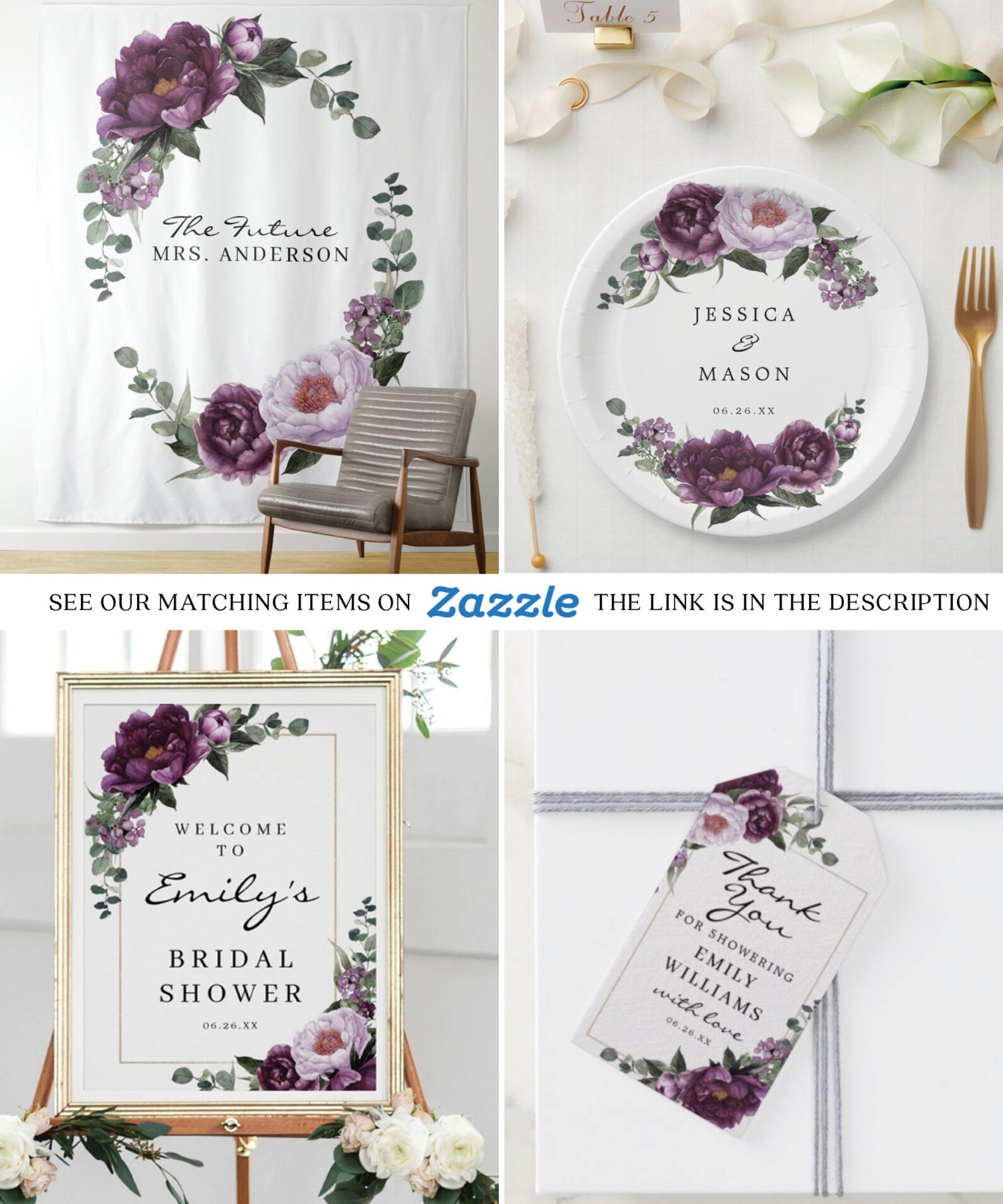 Purple Floral Wedding Program Fan Printable Program Fan - Etsy