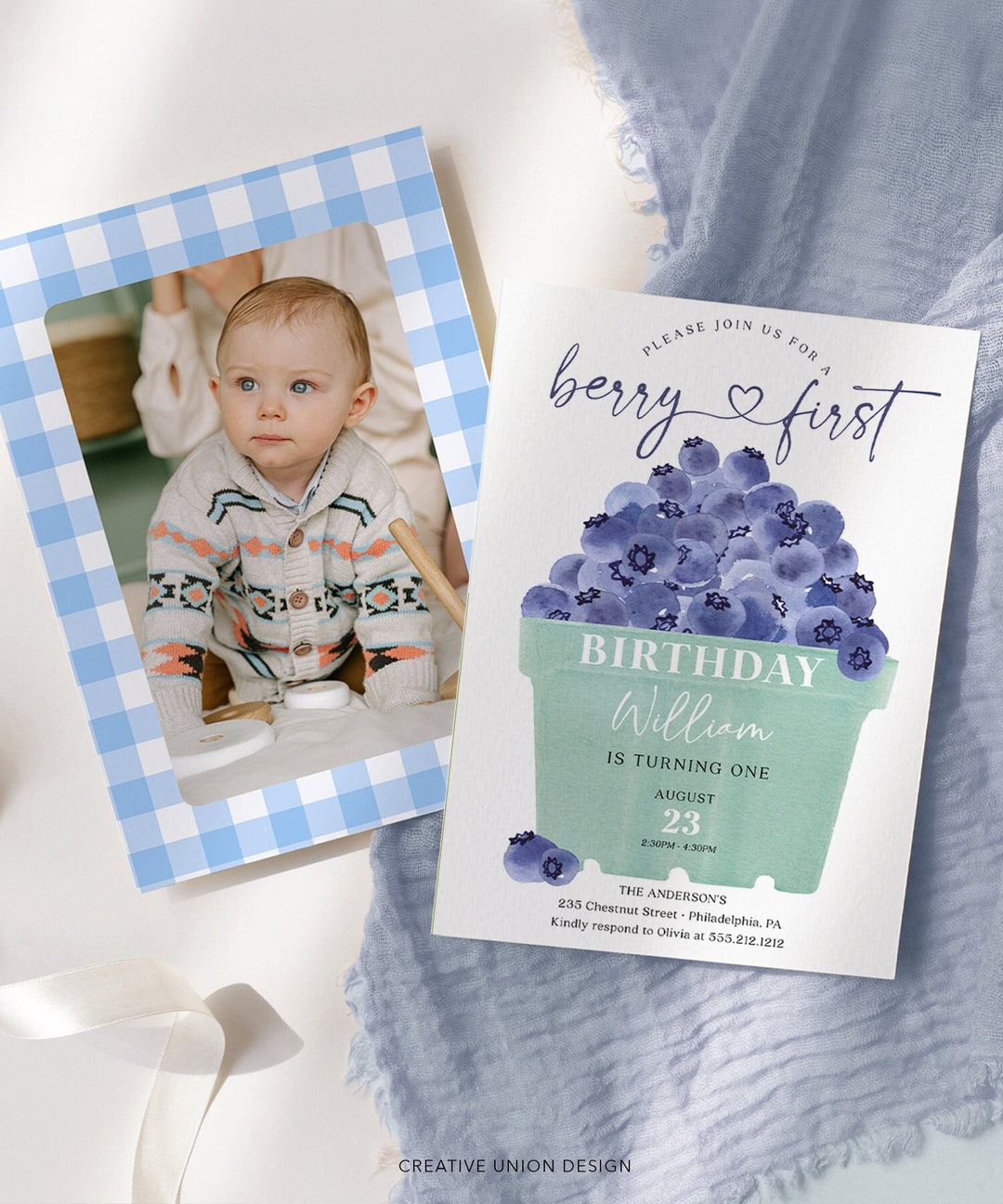 Berry First Birthday Invite Template, Blueberry 1st Birthday Invitation ...