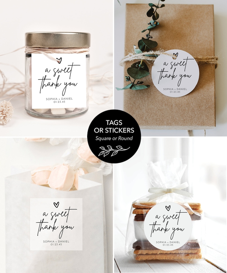 A Sweet Thank You Stickers Template Favor Tags Wedding - Etsy