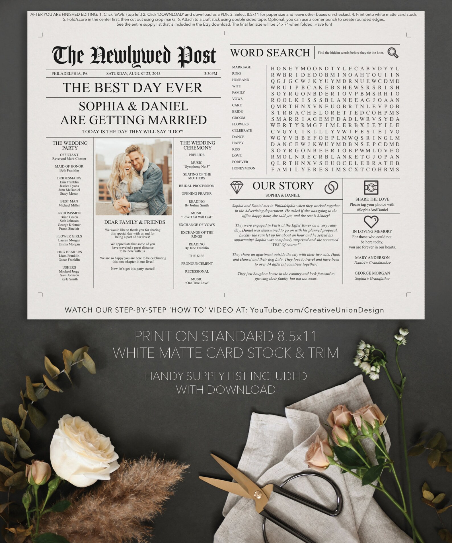 Newspaper Wedding Program Fan Fan Program Template Printable - Etsy