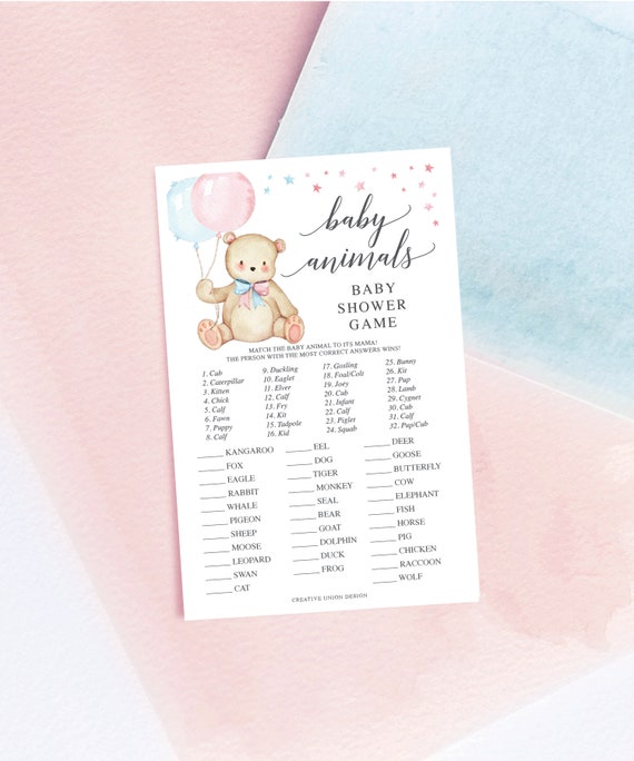 Teddy Bear Baby Animals Gender Reveal Game Baby Shower Games - Etsy