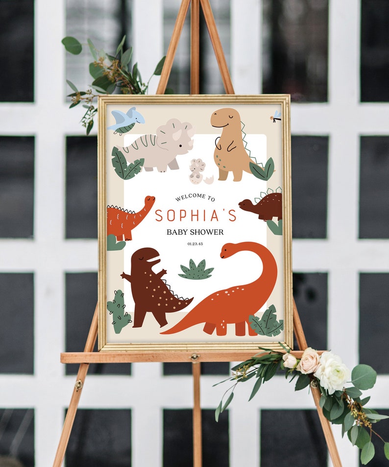Cute Dinosaur Editable Baby Shower Welcome Sign Template - Etsy
