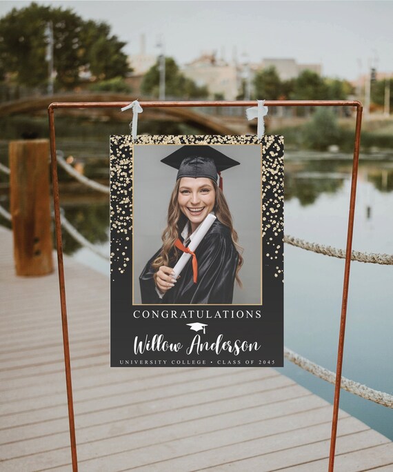 Graduation Welcome Sign Template Photo Graduation Poster Gold Glitter 