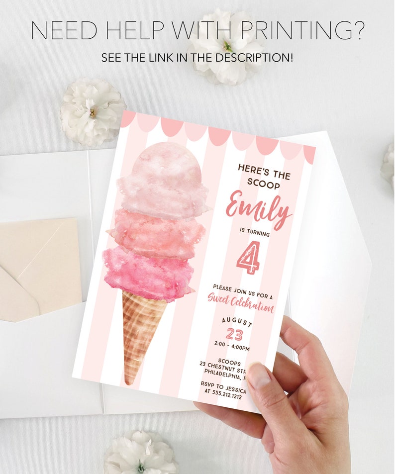 Ice Cream Birthday Party Invitation Template, Here's the Scoop, First ...