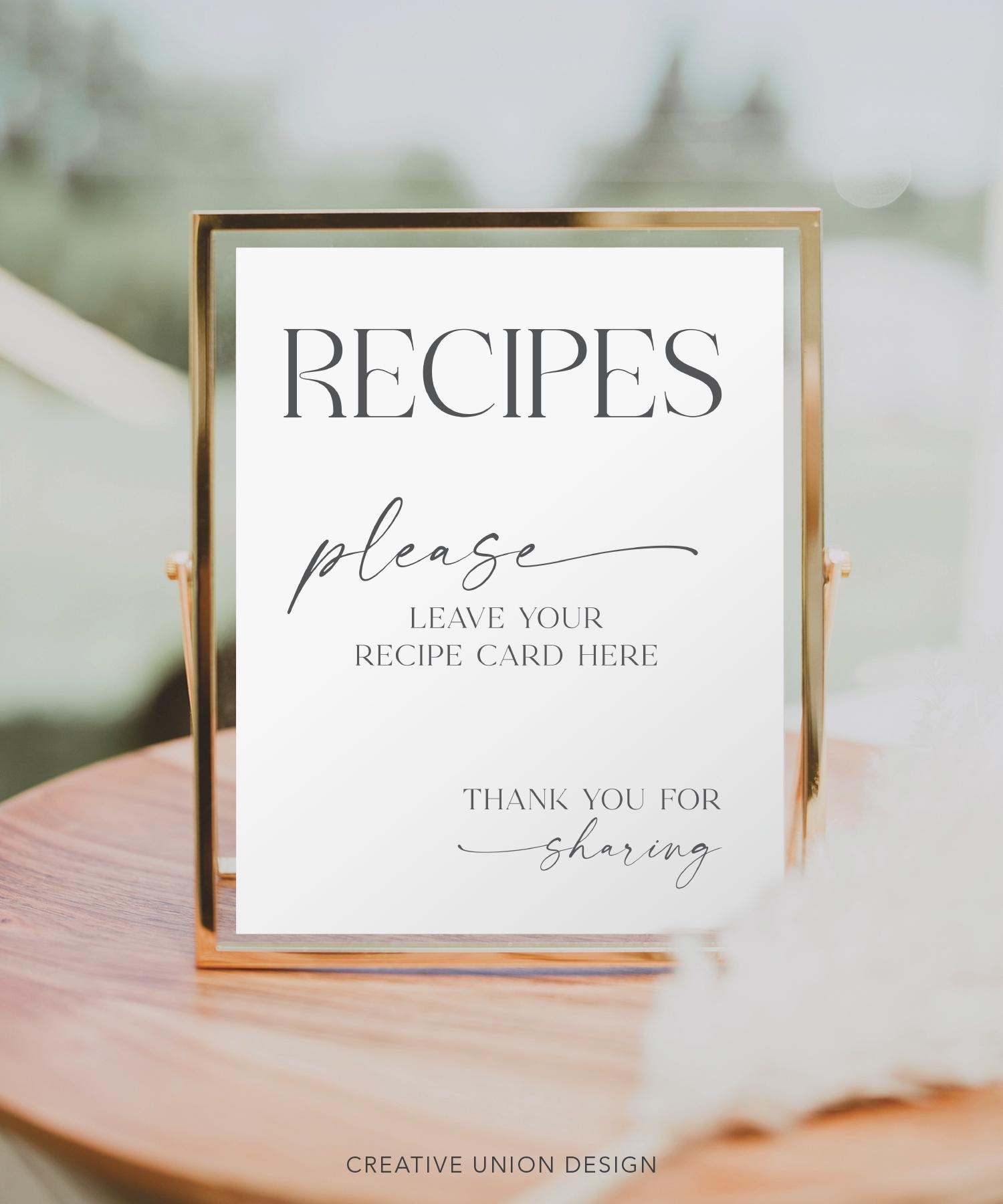 Recipes Table Sign File, Printable Sign, Minimalist Bridal Shower Sign ...