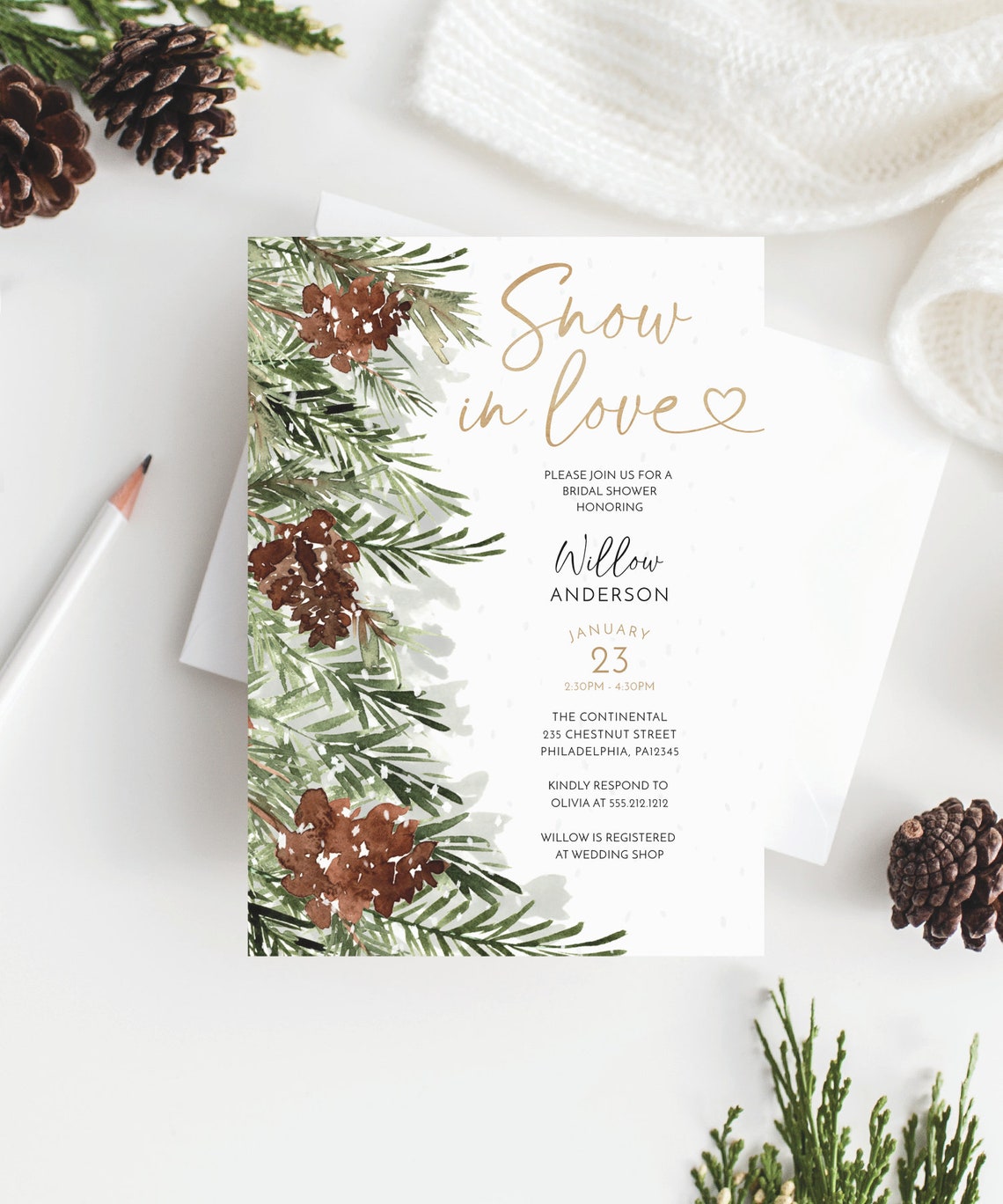 Snow in Love Winter Bridal Shower Invitation Template - Etsy