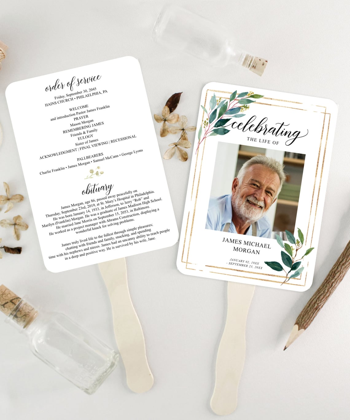 Funeral Fan Template, Printable Funeral Program, Celebration of Life ...