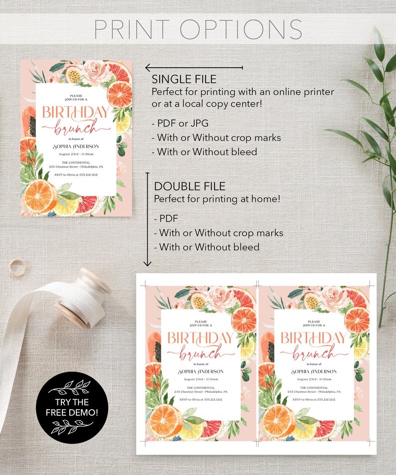 Citrus Birthday Brunch Invite Template Lemon Birthday Party - Etsy