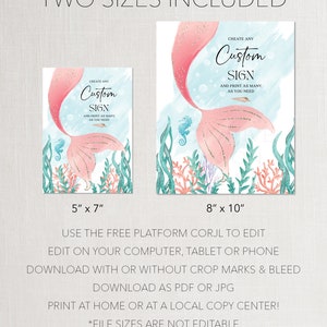 Mermaid Editable Custom Sign Template, Custom Birthday Party Sign ...