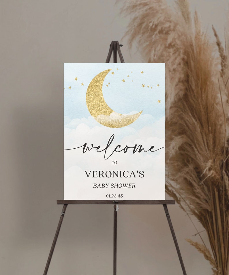 Editable Boy Baby Shower Welcome Sign Over the Moon Welcome - Etsy