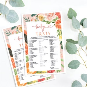 Tropical Citrus Baby Shower Trivia Game, Baby Shower Game Printable ...