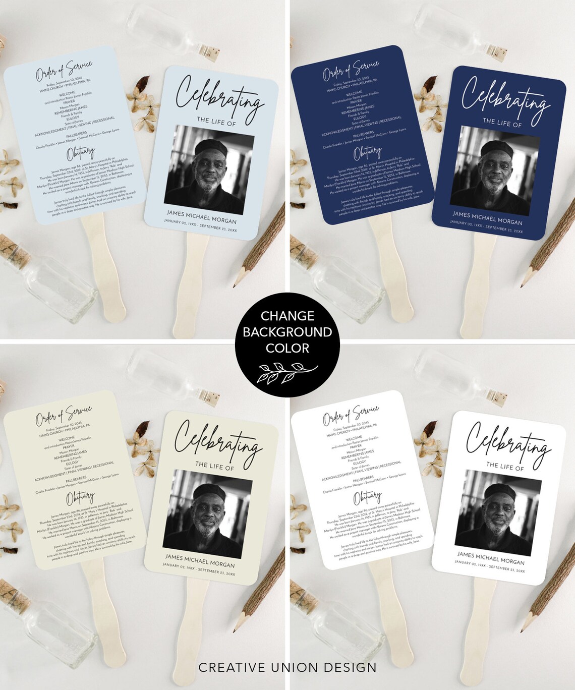 Modern Funeral Fan Template, Printable Funeral Program, Celebration of ...