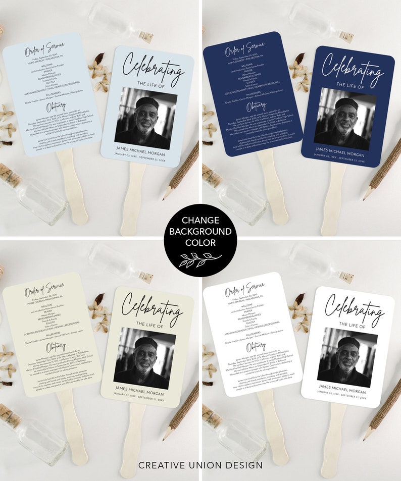Modern Funeral Fan Template, Printable Funeral Program, Celebration of ...