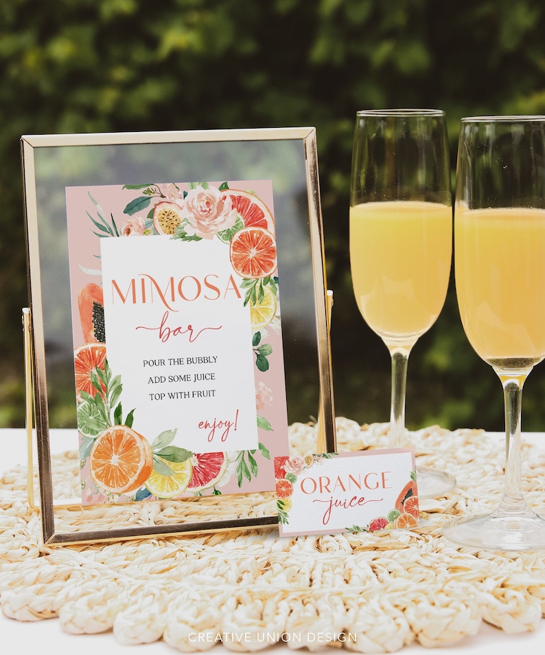 Tropical Citrus Mimosa Bar Sign and Tags, Wedding Mimosa Bar Sign ...