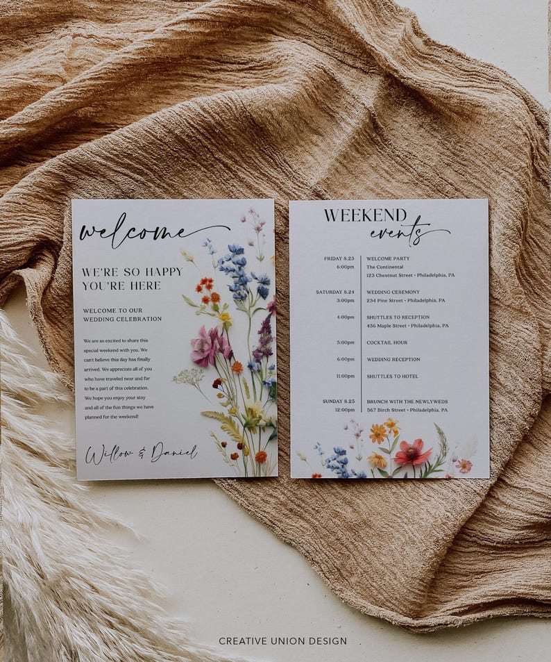 Wildflower Wedding Itinerary Template, Printable Wedding Welcome Bag ...