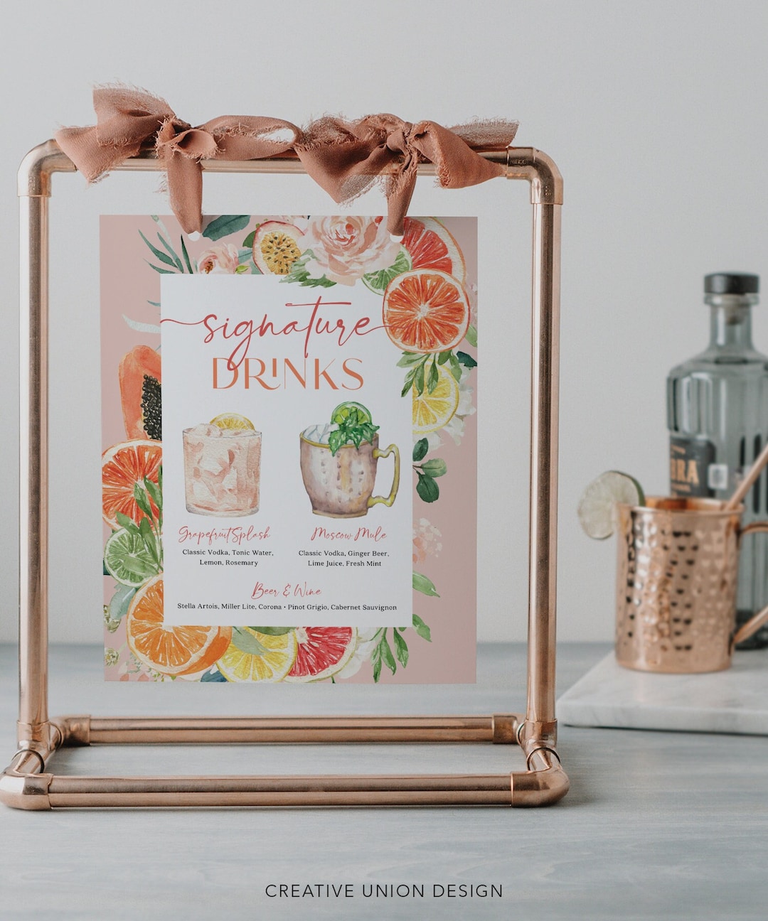 Bar Menu Template, Printable Signature Cocktail Sign, Editable ...