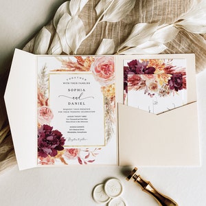 Boho Wedding Invitations Template, Editable Printable Wedding ...