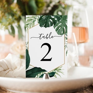 Tropical Monstera Wedding Table Numbers, Wedding Table Number Template ...