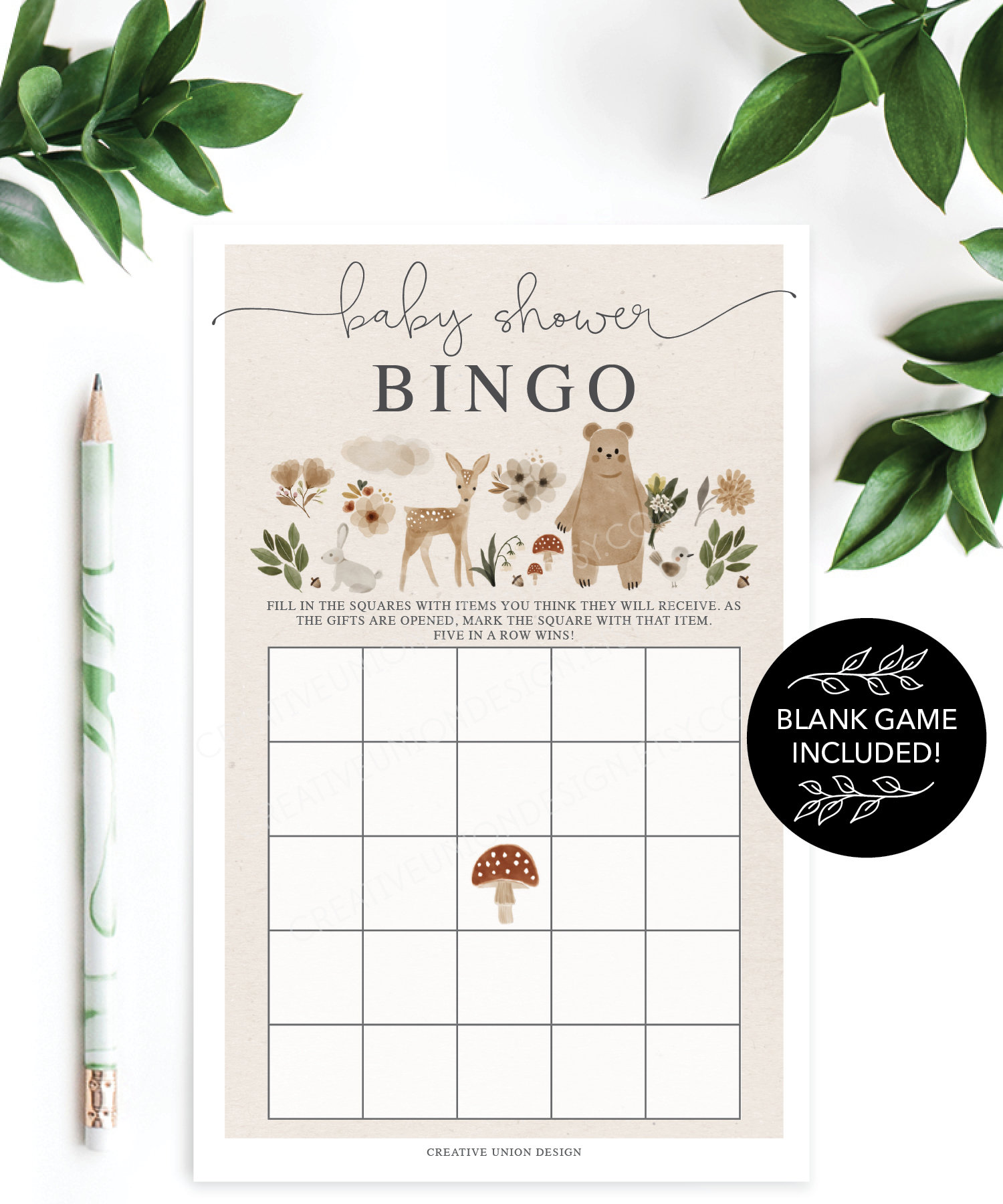 Woodland Baby Shower Bingo, 60 Unique Game Sheets, Baby Shower Games ...