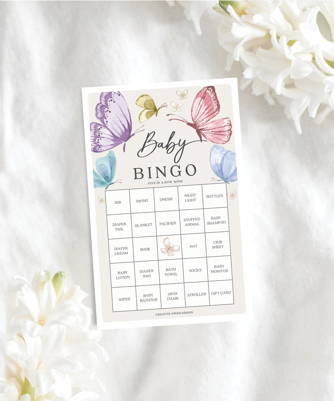 Boho Butterfly Baby Shower Bingo, 60 Unique Game Sheets, Baby Shower ...