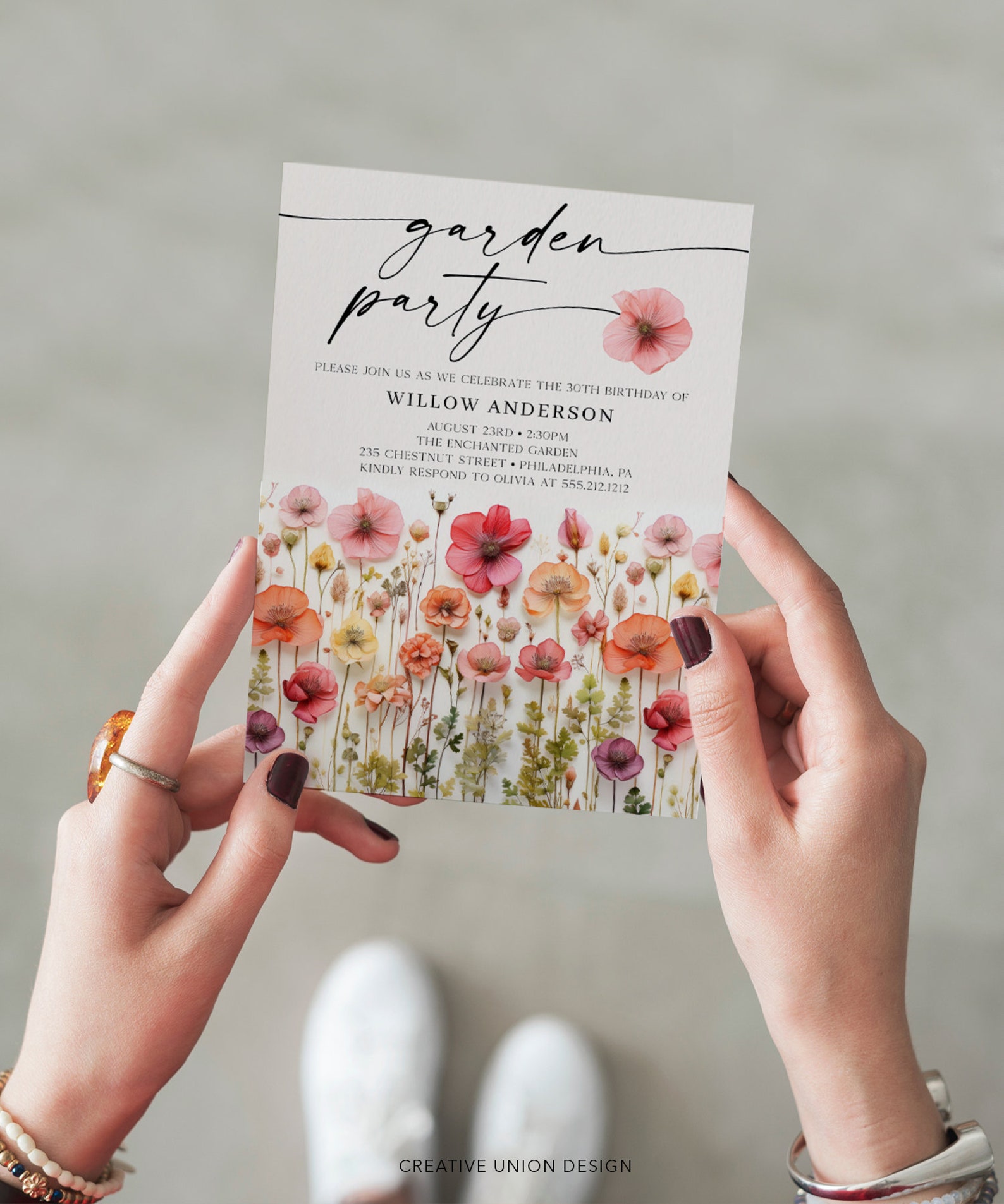 Garden Party, Wildflower Birthday Party Invite Template, Flower Stems ...