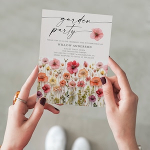 Garden Party, Wildflower Birthday Party Invite Template, Flower Stems ...