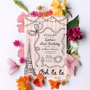 Hand Drawn French First Birthday Invitation Template, Paris 1st ...