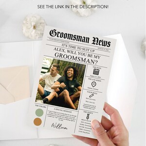 Groomsman Newspaper Card Template, Wedding Party Information Card ...