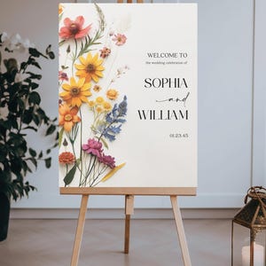 Editable Wildflower Welcome Sign Template, Pressed Flowers, Printable ...