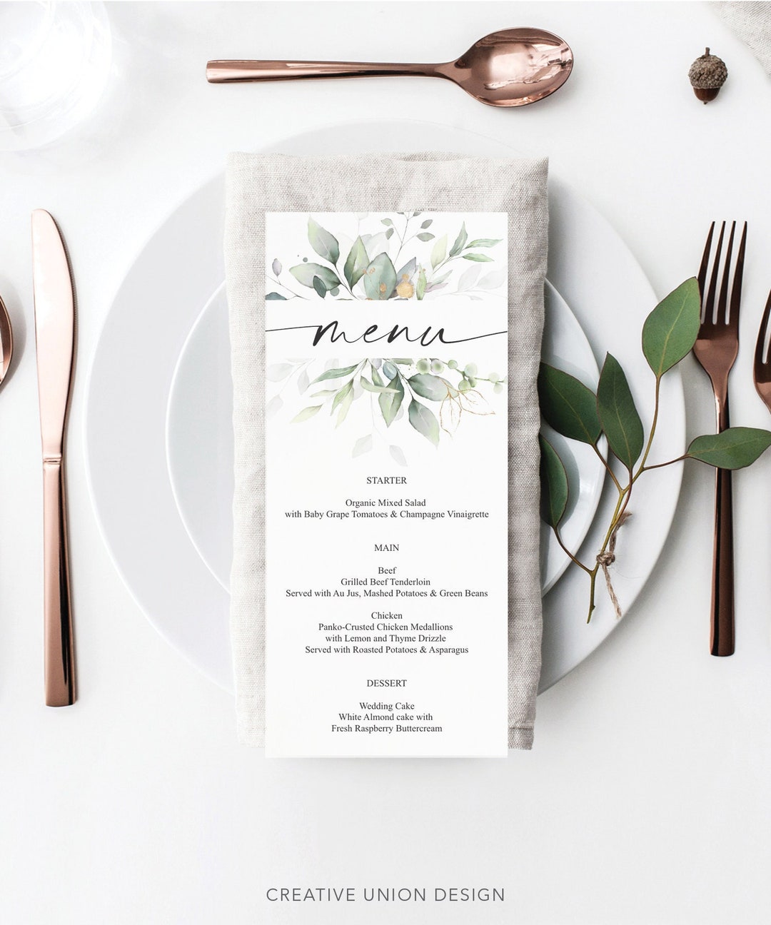Watercolor Greenery Menu Template, Printable Menu, Editable Menu ...