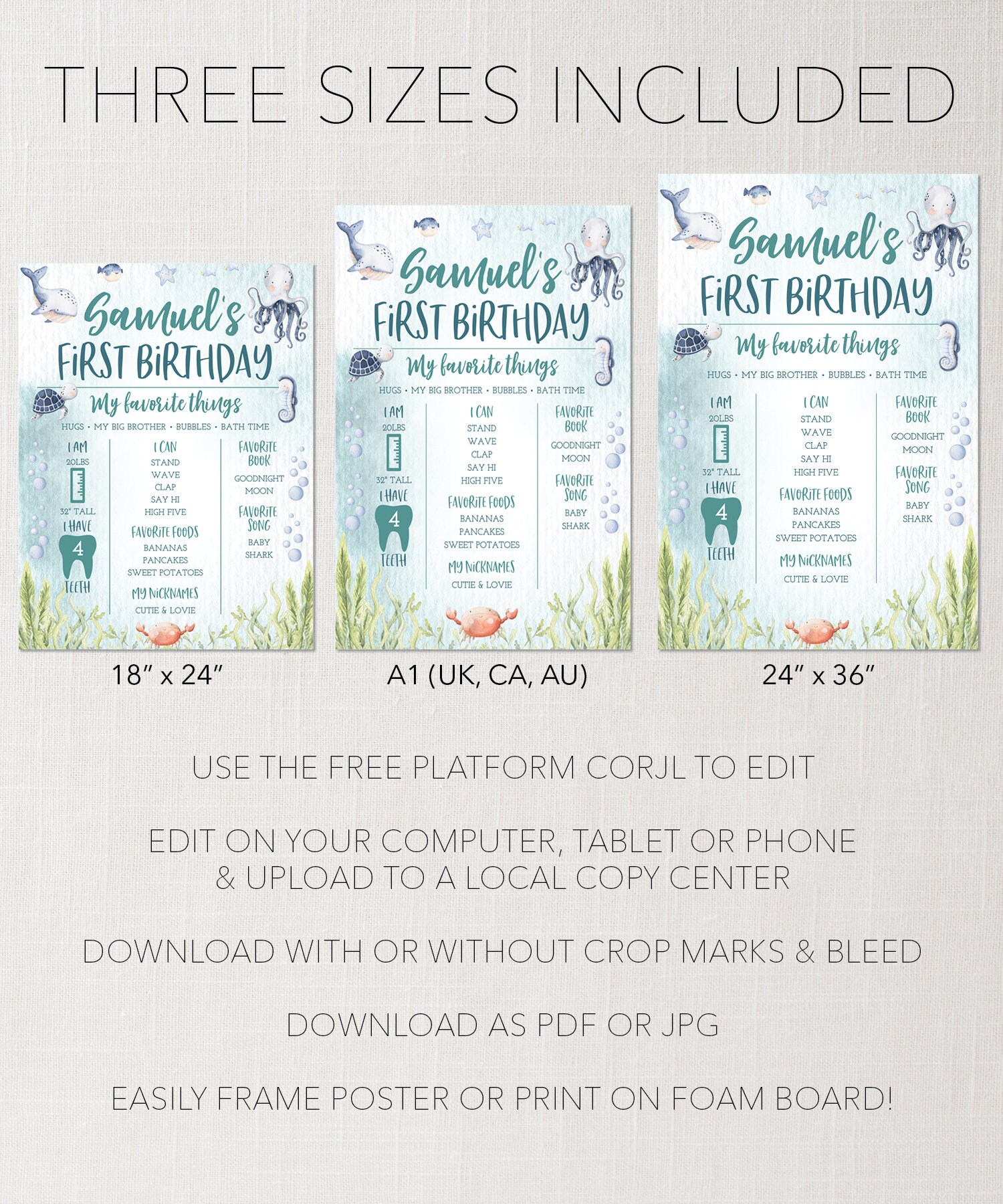 Editable Under the Sea Birthday Milestone Sign Template - Etsy