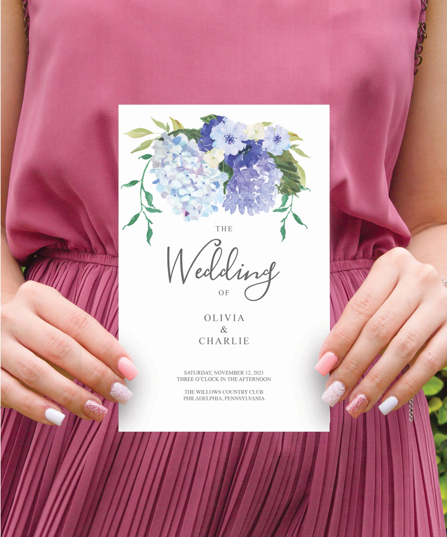 Hydrangea Folded Wedding Program Template Printable Wedding | Etsy