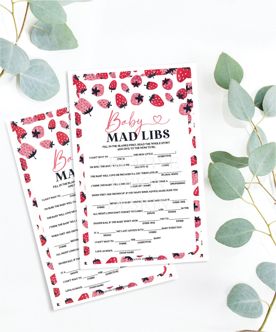Berry Sweet Baby Shower Mad Libs Game, Baby Shower Mad Libs Game ...