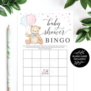 Teddy Bear Baby Shower Bingo, 60 Unique Game Sheets, Gender Reveal ...
