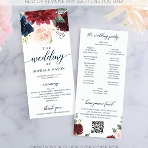 Fully Editable Wedding Programs Template, 4x9 Wedding Program, Editable Fall Wedding Program ...