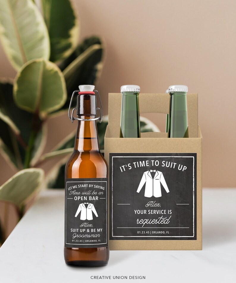 Groomsmen Proposal Beer Labels, Suit Up, Editable Personalized ...