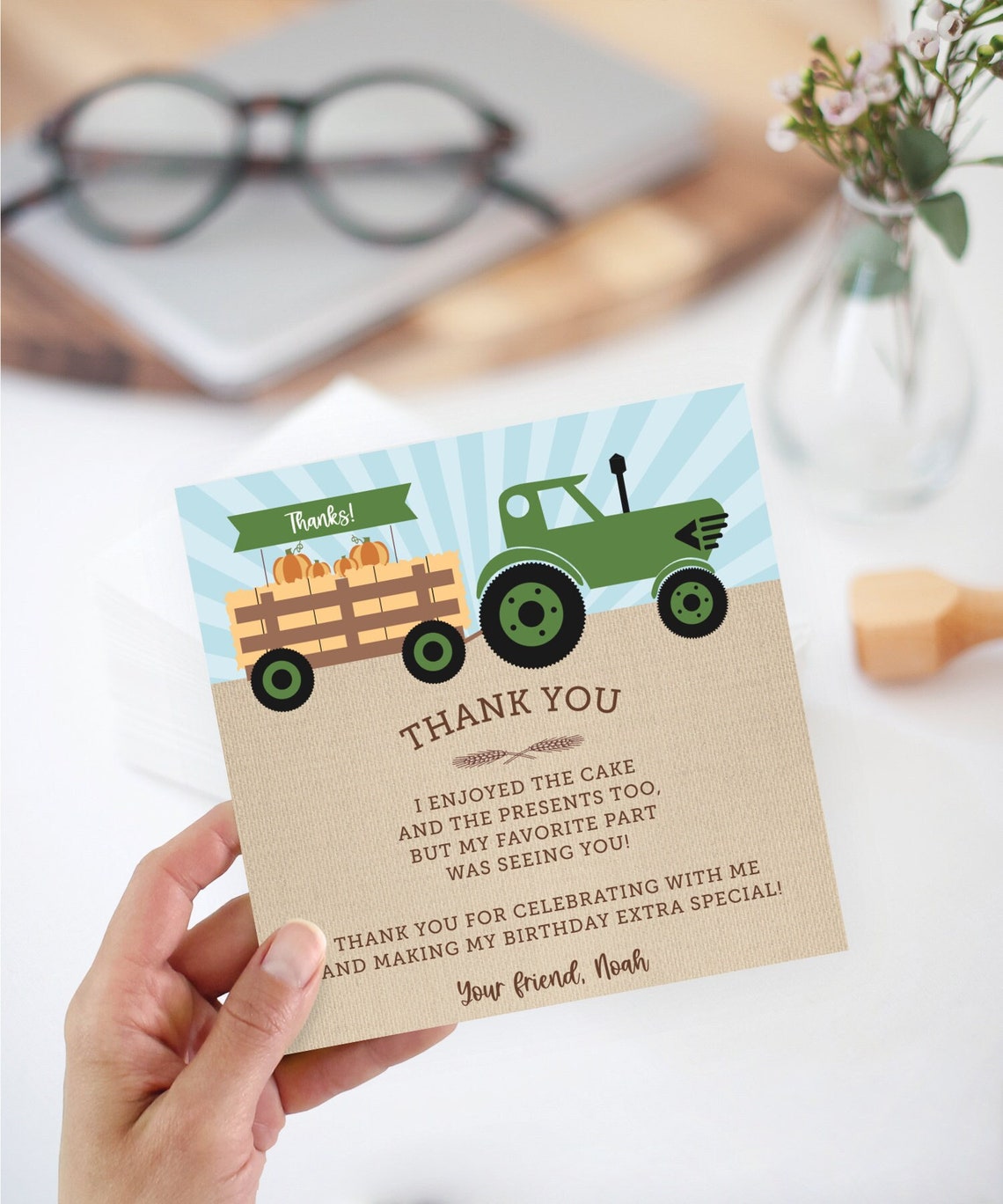Editable Tractor Birthday Thank You Card Template Printable - Etsy