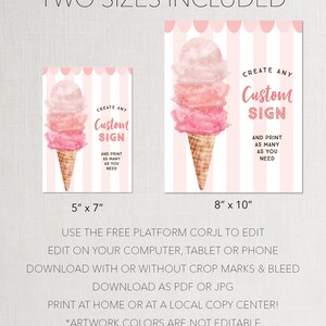 Editable Custom Sign Template, Ice Cream Party, Custom Birthday Party ...