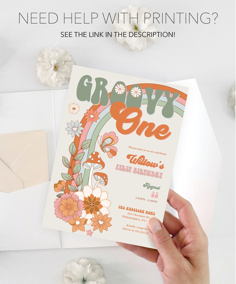 Groovy One Birthday Party Invitation Template Hippie Rainbow - Etsy
