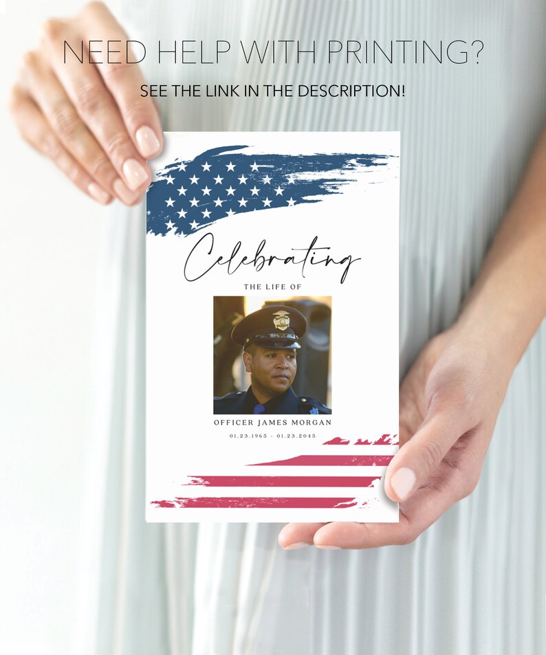 American Flag Funeral Program Template for Service Members, Veteran ...