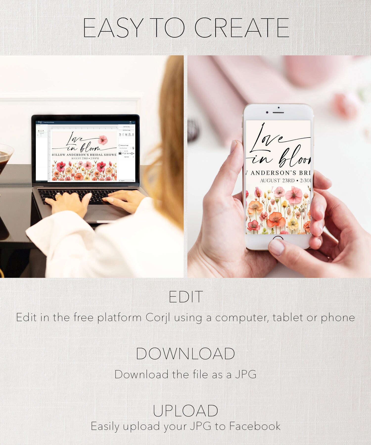 Bridal Shower Facebook Event Header Template, Evite, Wildflower ...