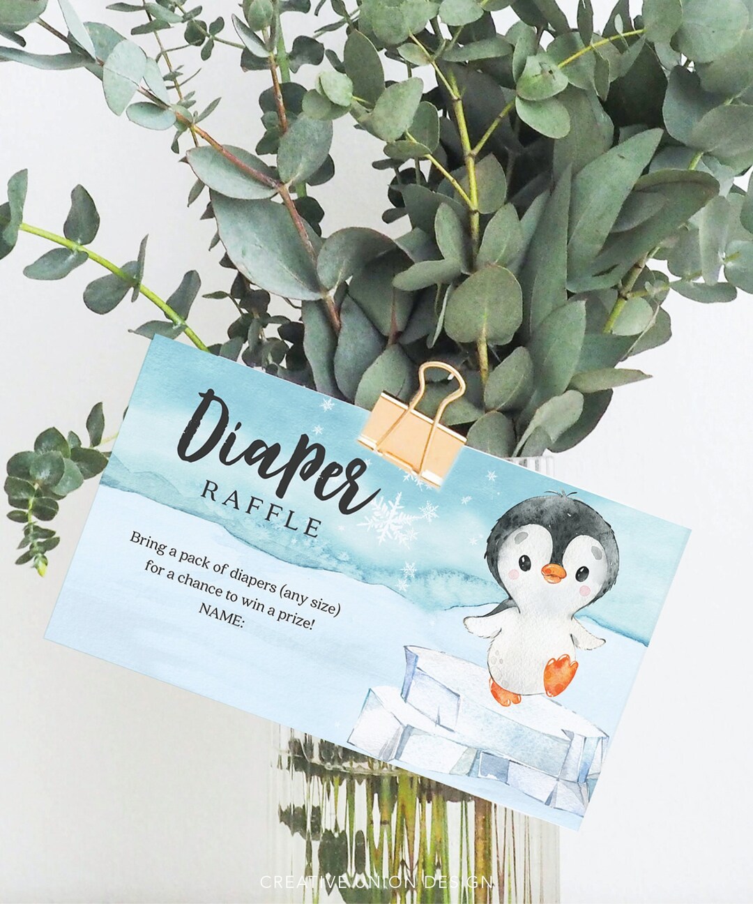 Diaper Raffle, Penguin Baby Shower Diaper Raffle, Printable Diaper ...