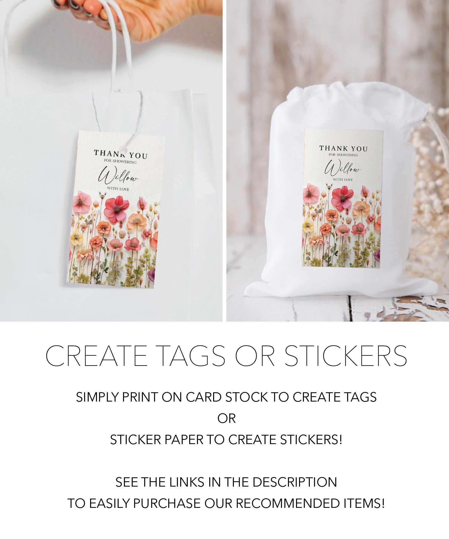 Wildflower Printable Tags, Editable Favor Tags, Bridal Shower Favor ...
