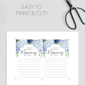 Vintage Blue Hydrangea Share A Memory Card Template, Printable Favorite ...
