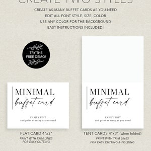 Minimal Buffet Card Template, Food Label, Wedding Buffet Printable ...