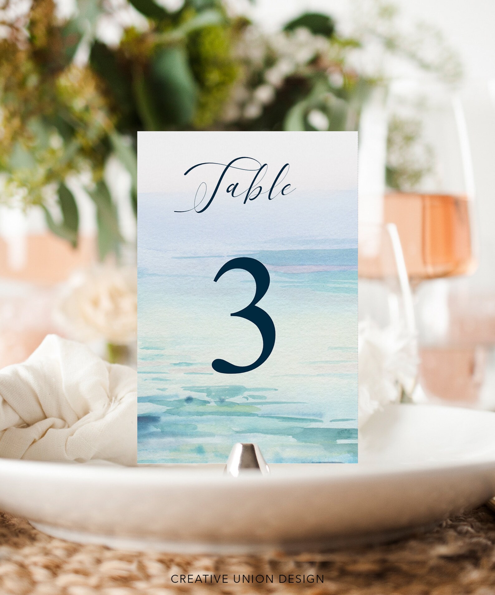 Minimal Beach Wedding Table Numbers, Wedding Table Number Template ...