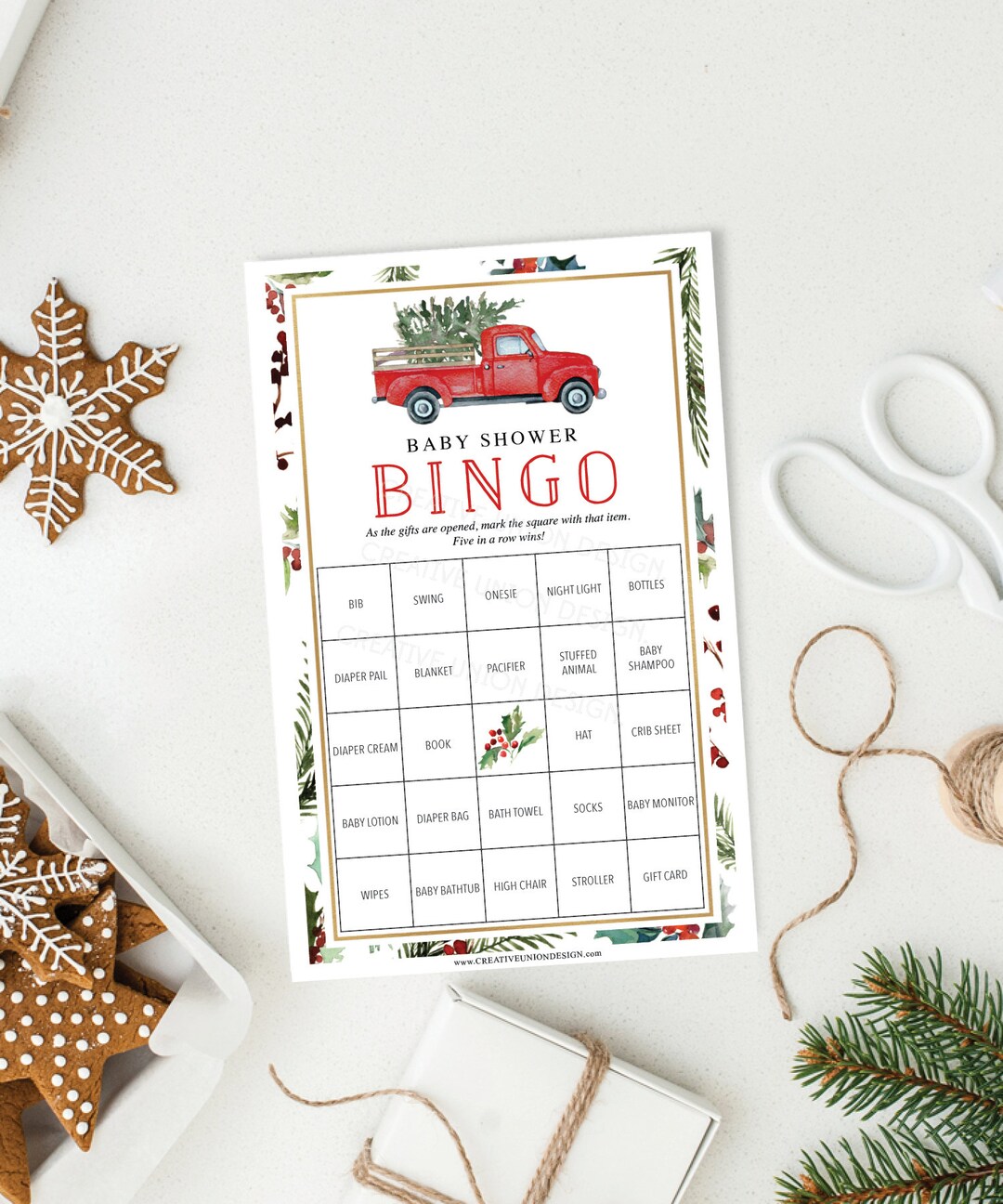 Baby Shower Bingo Cards, Printable Games With Holiday Christmas Truck ...