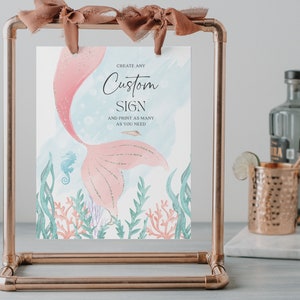 Mermaid Editable Custom Sign Template, Custom Birthday Party Sign ...