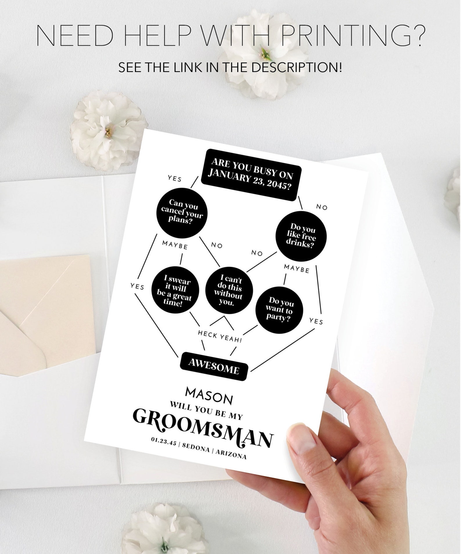 Funny Groomsman Proposal Card Template, Printable Flowchart Groomsmen ...